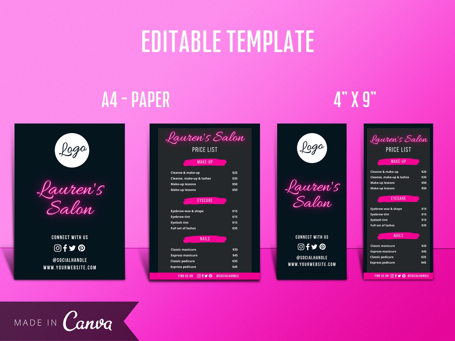 Editable Neon Price List Template Printable Price Guide - Etsy UK