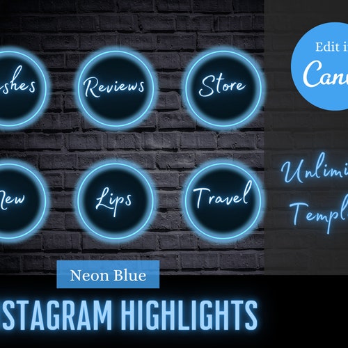 DIY Blue Neon Instagram Highlight Cover Template Story - Etsy
