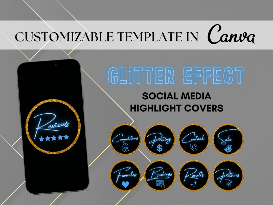 Glitter Social Media Highlight Covers Editable Neon Highlight - Etsy
