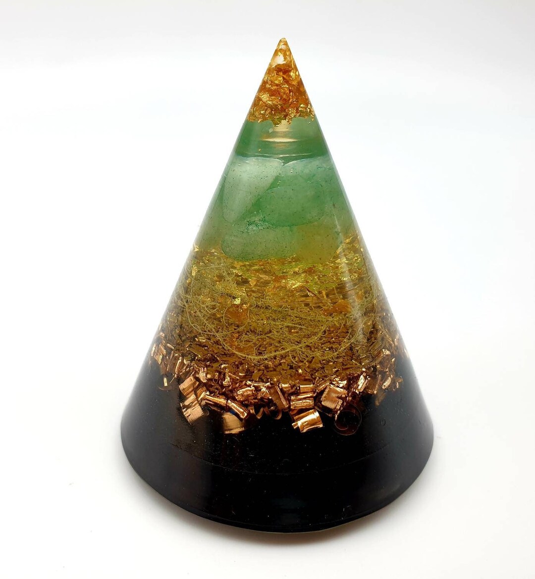 Photonic Orgonite Cone With Green Aventurin Sea Moss Gold - Etsy