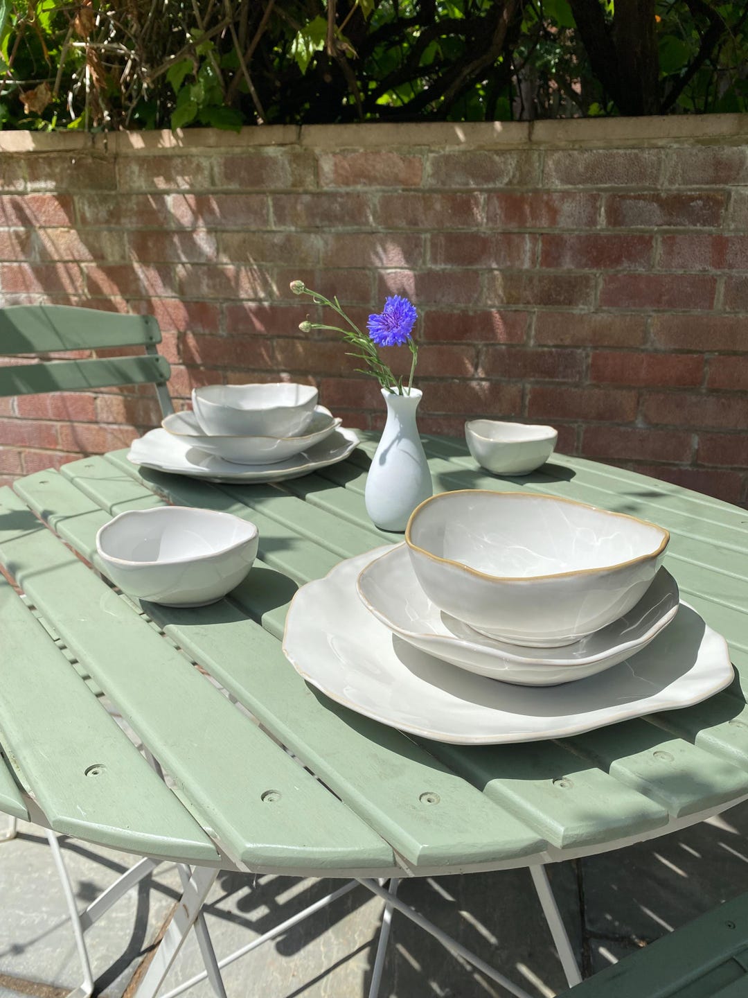 6 Piece Dinner Set White Ceramic Pottery Set for 2 Irregular Unique ...