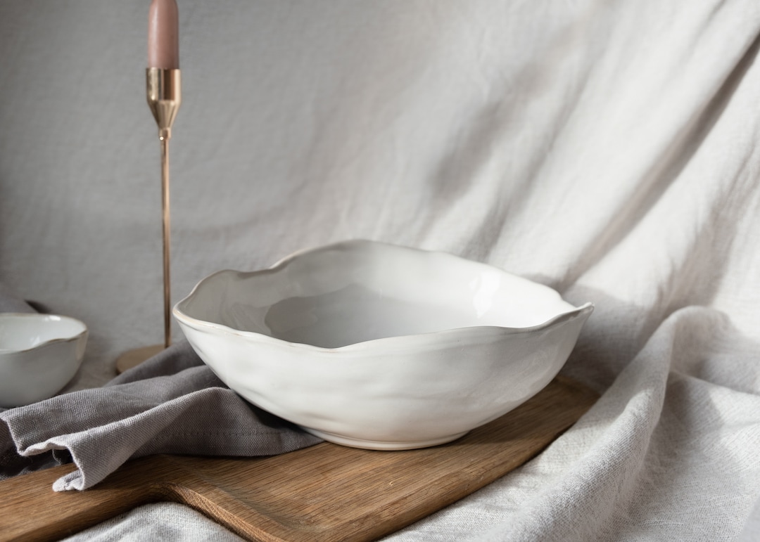 Large White Serving Bowl Ceramic Dinner Set Centrepiece Salad Bowl ...