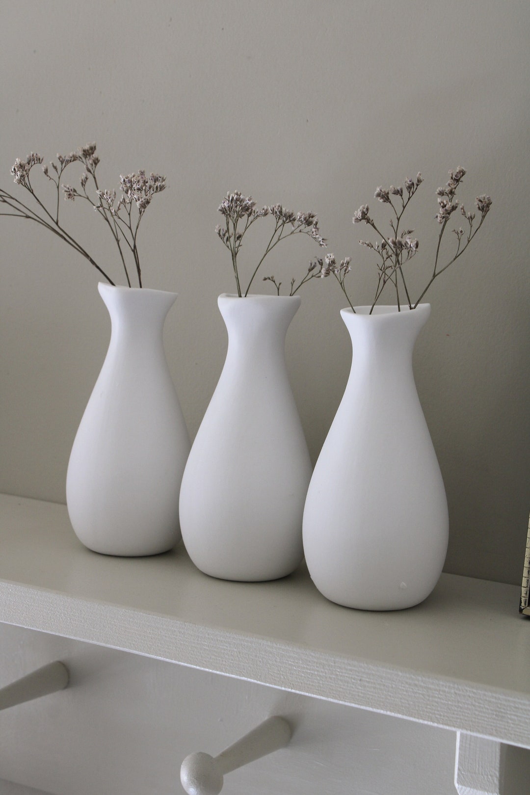 Bud Vase Set of 3 White Ceramic Curved Vase Set Boho Scandi Nordic ...