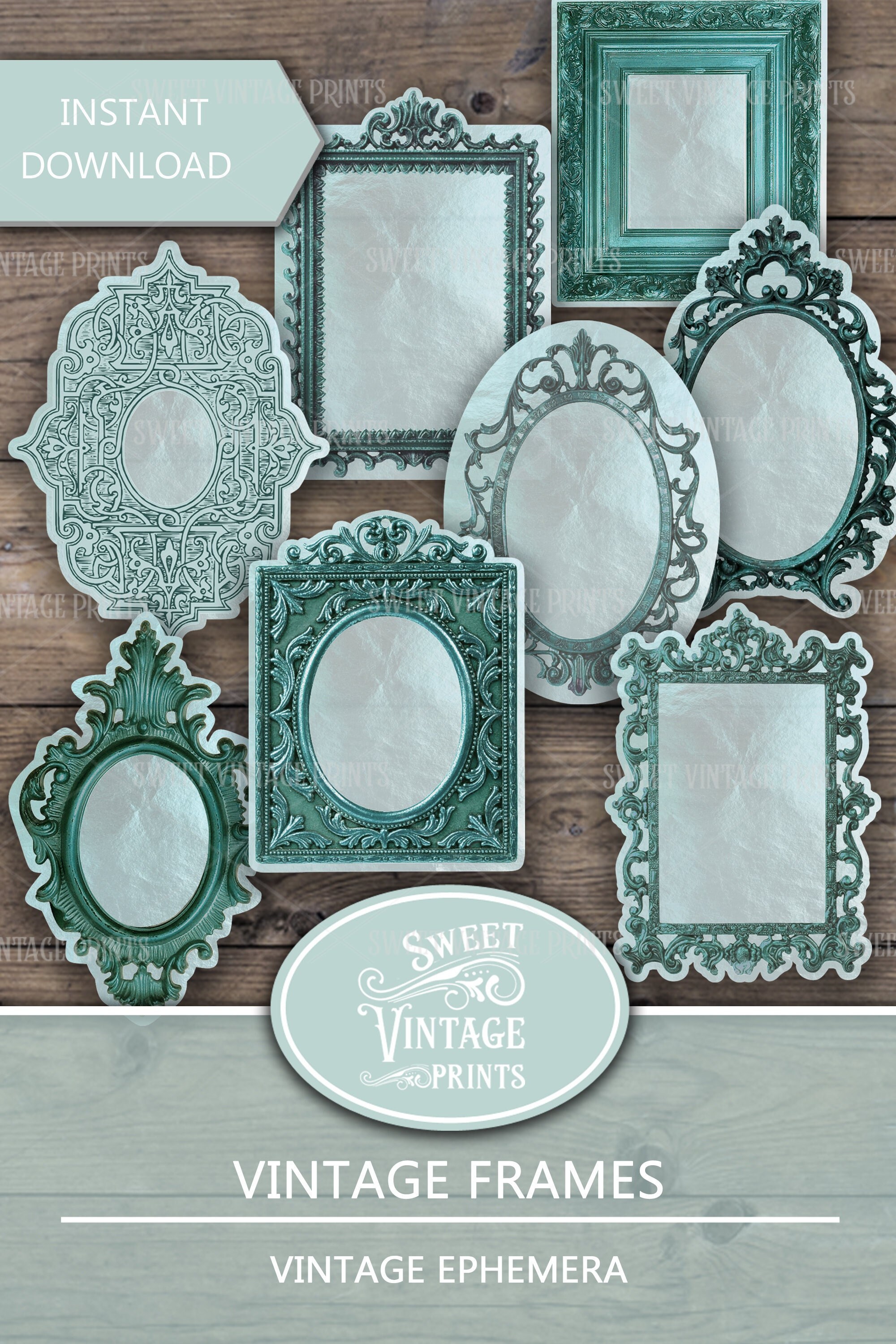Vintage Frames Printable Frames Teal Junk Journal Frames - Etsy