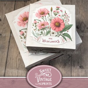 Printable Box, Vintage Flower Box, Pink Wildflower Box Kit, Printable ...