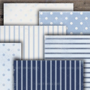 Stripes & Dots Journal Pages, Blue Digital Paper, Vintage Blue Paper ...