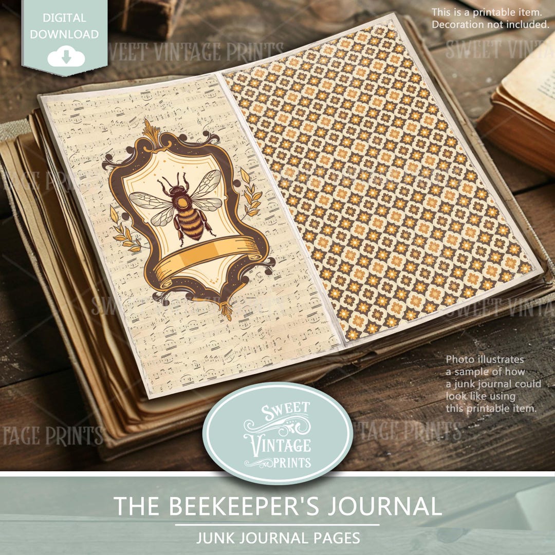 Bee Junk Journal Pages | Vintage Bees Digital Paper Pack | Honey ...