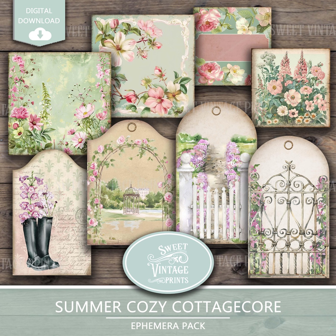Summer Junk Journal Ephemera | Vintage Flower Printable Labels | Summer ...