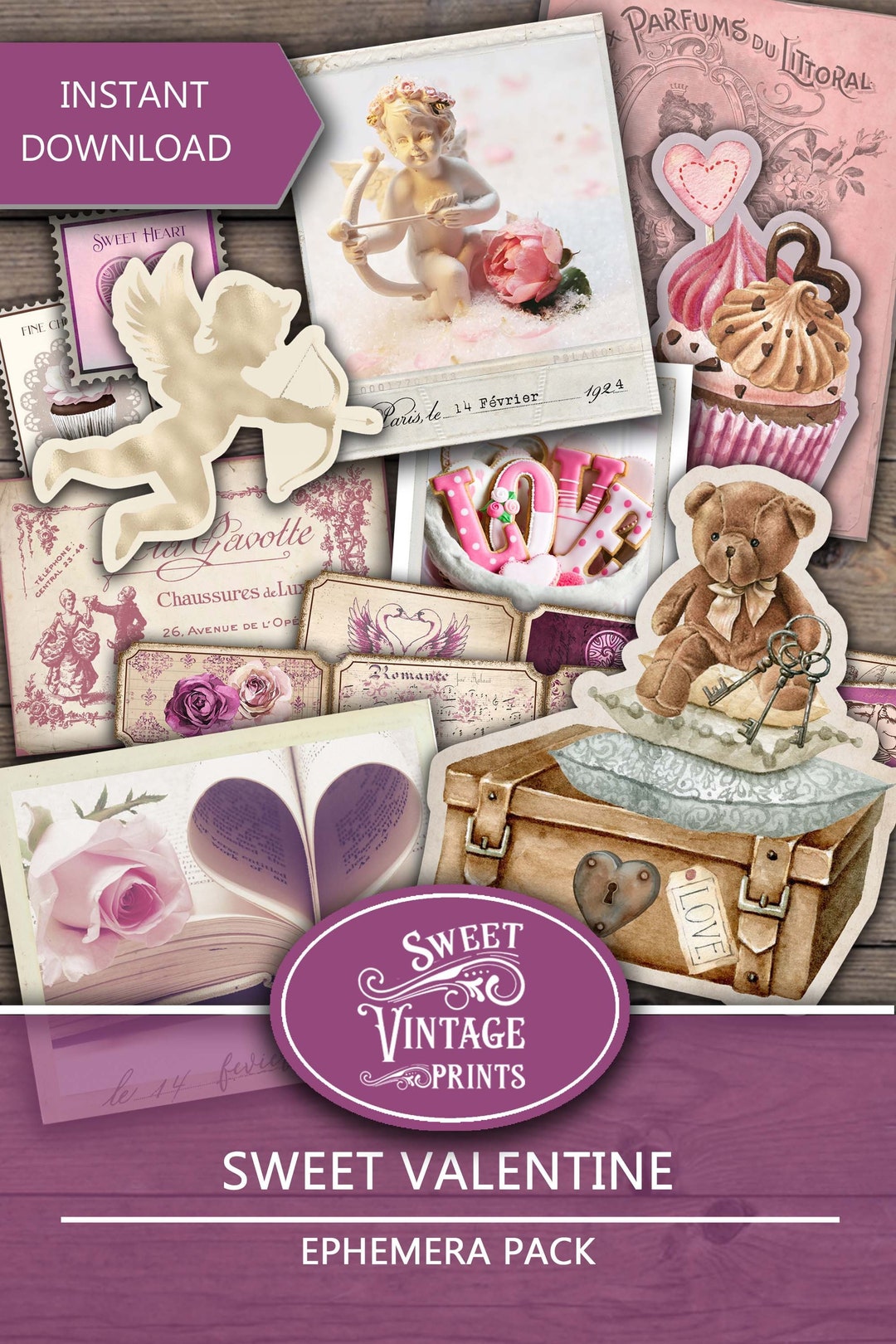Sweet Valentine Ephemera Pack, Valentine's Day Junk Journal, Love ...
