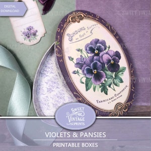 Printable Boxes Violets & Pansies, DIY Gift Box Set, Paper Box Digital ...