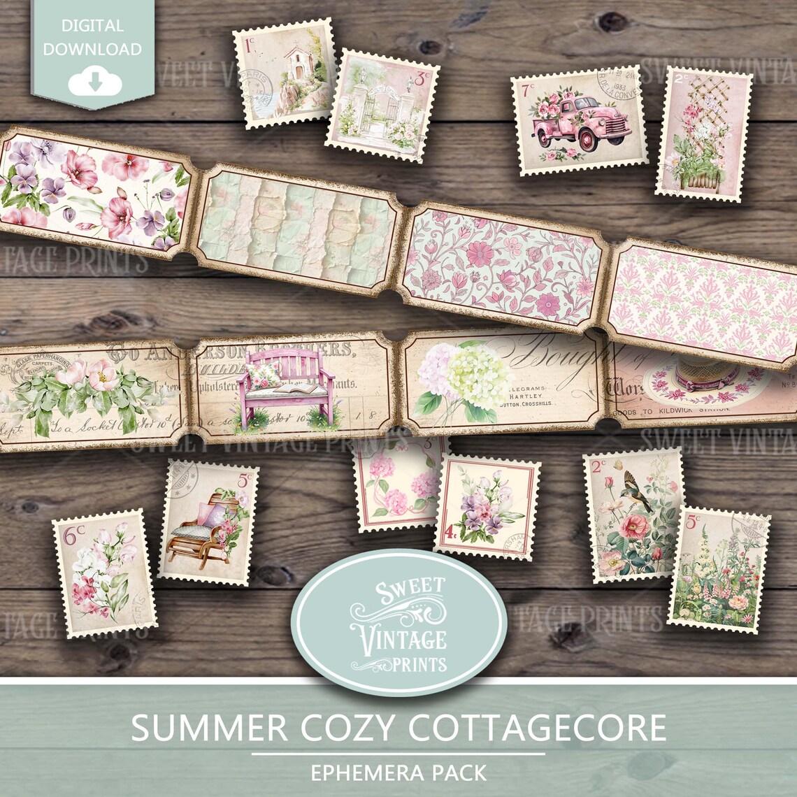 Summer Junk Journal Ephemera | Vintage Flower Printable Labels | Summer ...