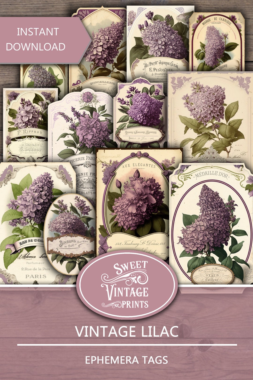 Vintage Lilac Ephemera Tags, Lilac Labels, Lilac Junk Journal, Lilac ...