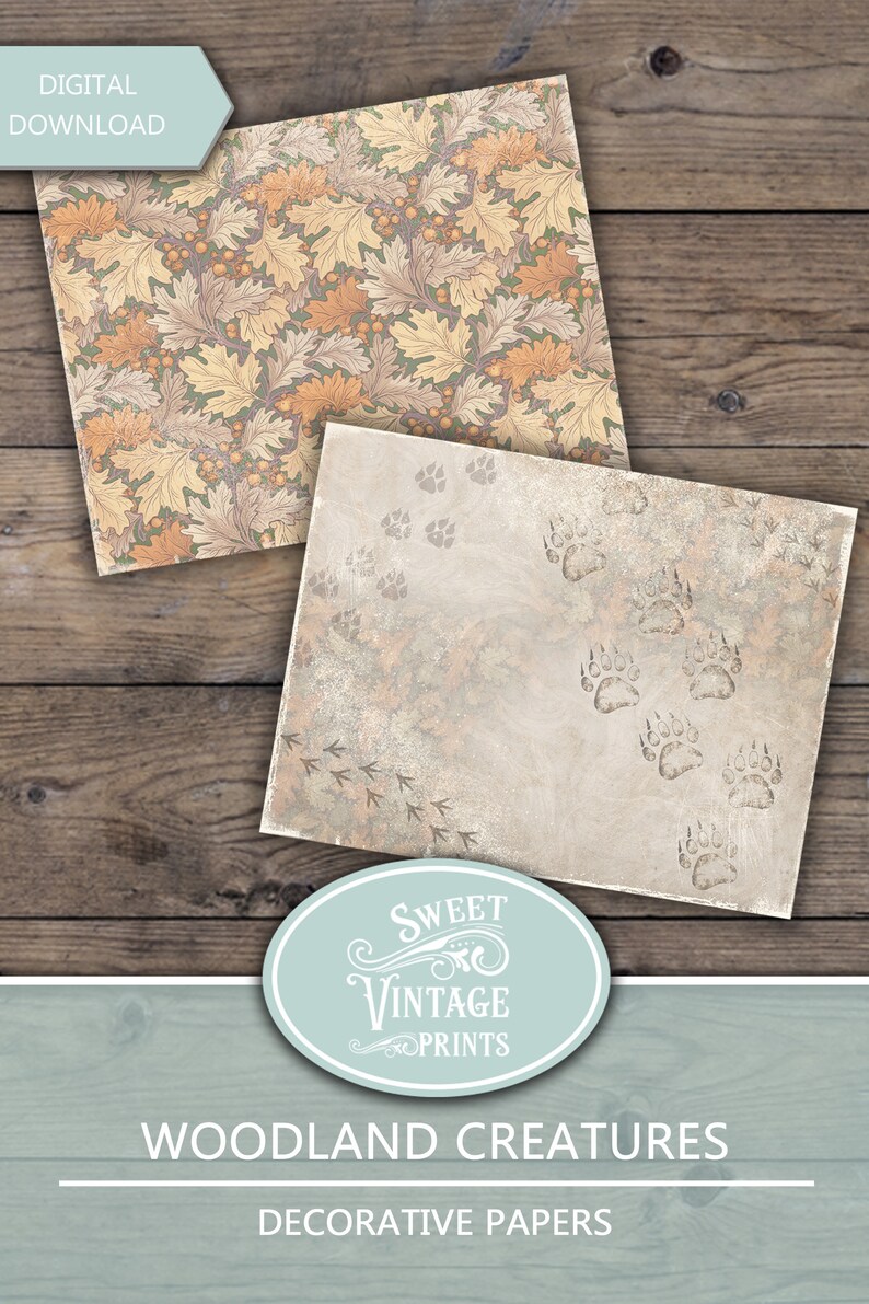 Woodland Printable Papers, Woodland Creatures Junk Journal, Forest ...