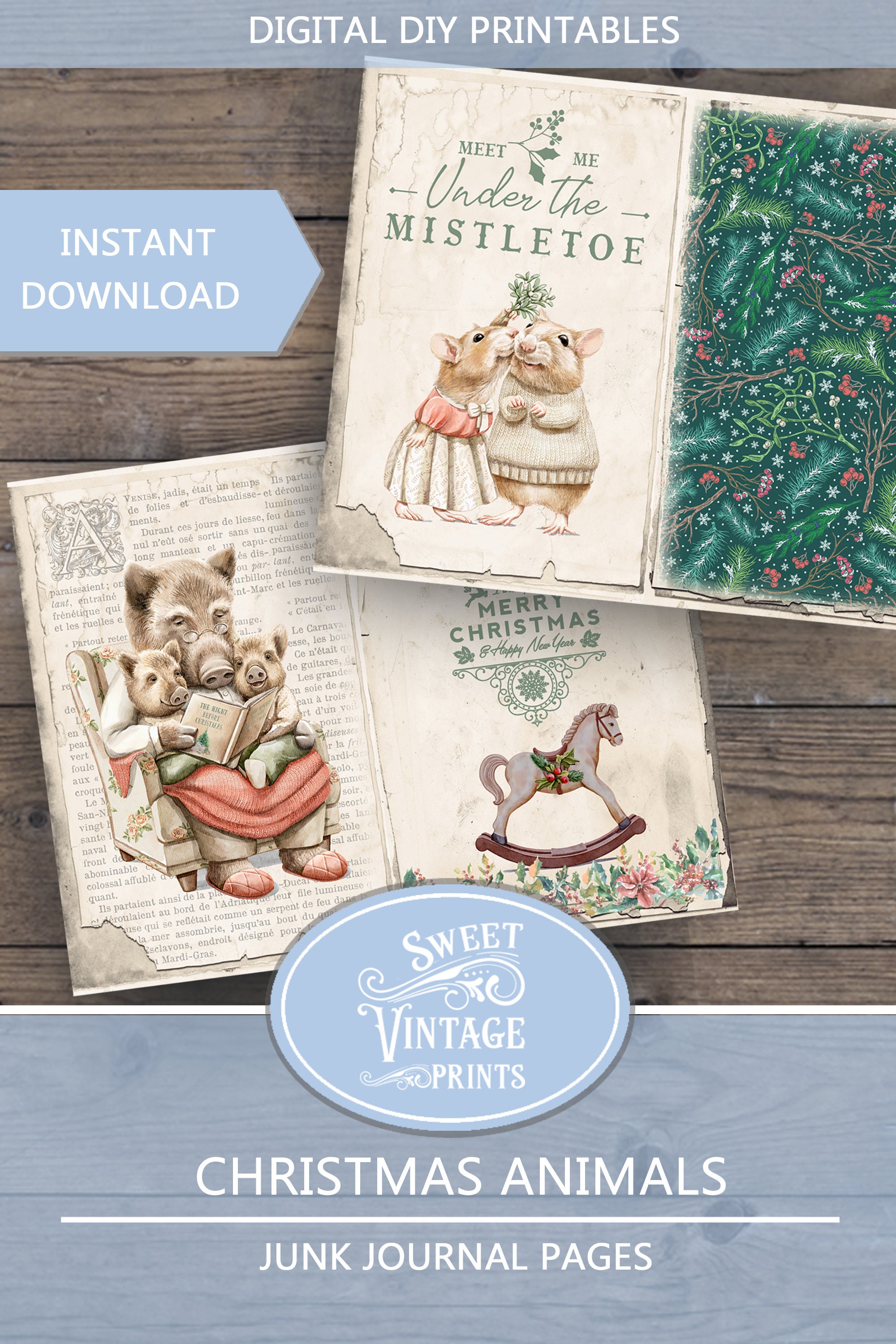 Christmas Animals Junk Journal Pages Christmas Junk Journal - Etsy