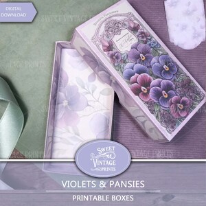 Printable Boxes Violets & Pansies, DIY Gift Box Set, Paper Box Digital ...