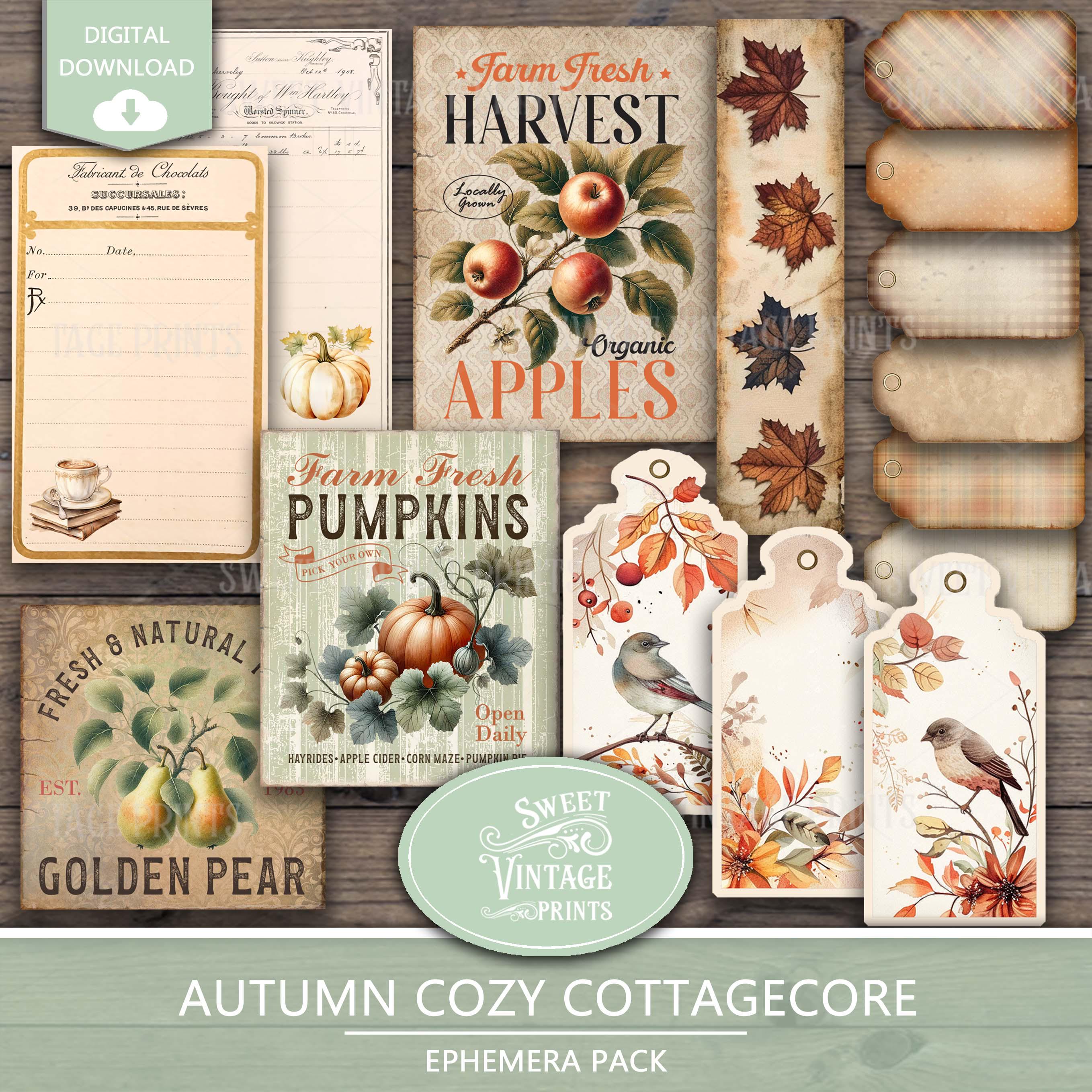 Autumn Junk Journal Ephemera | Fall Cottage Printable Tags Labels ...