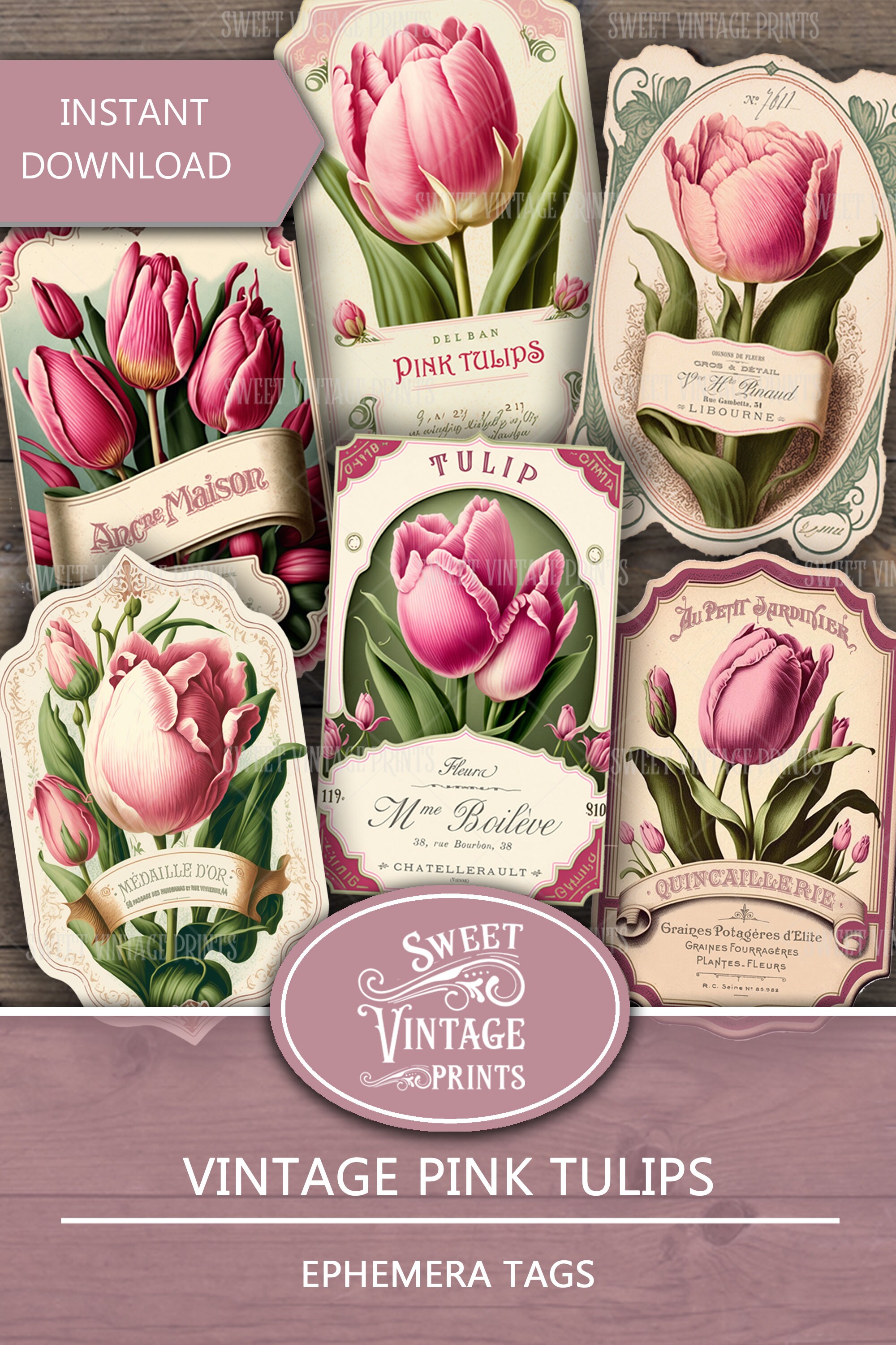 Vintage Pink Tulips Ephemera Tags Tulip Labels Tulip Junk - Etsy