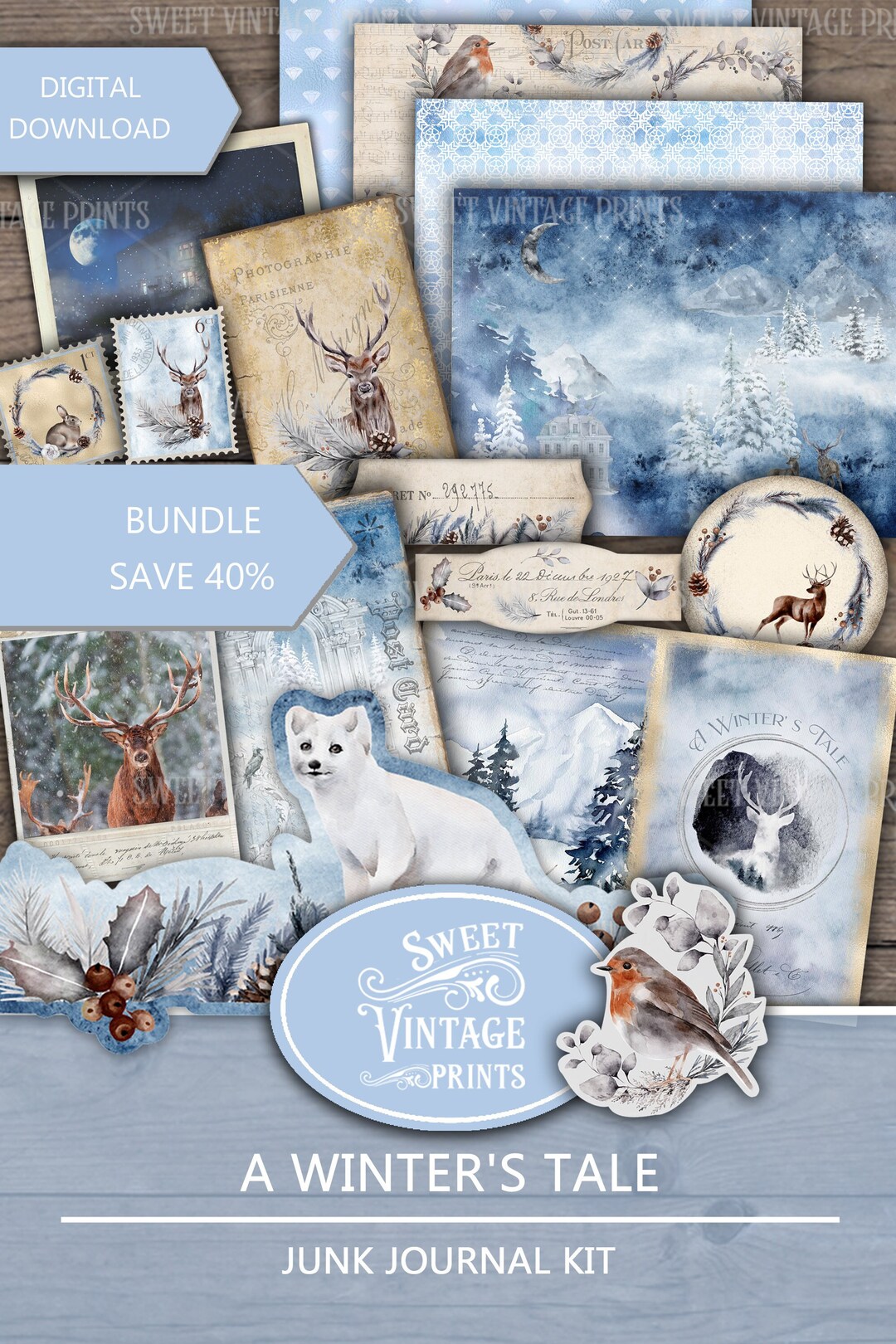 A Winter's Tale Junk Journal BUNDLE, Winter Junk Journal, Winter Digital Papers, Vintage Winter ...