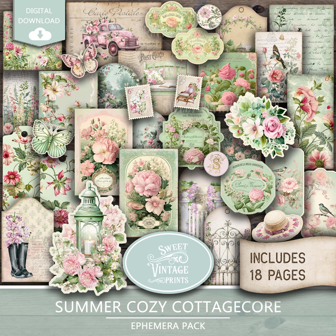 Summer Junk Journal Ephemera | Vintage Flower Printable Labels | Summer ...