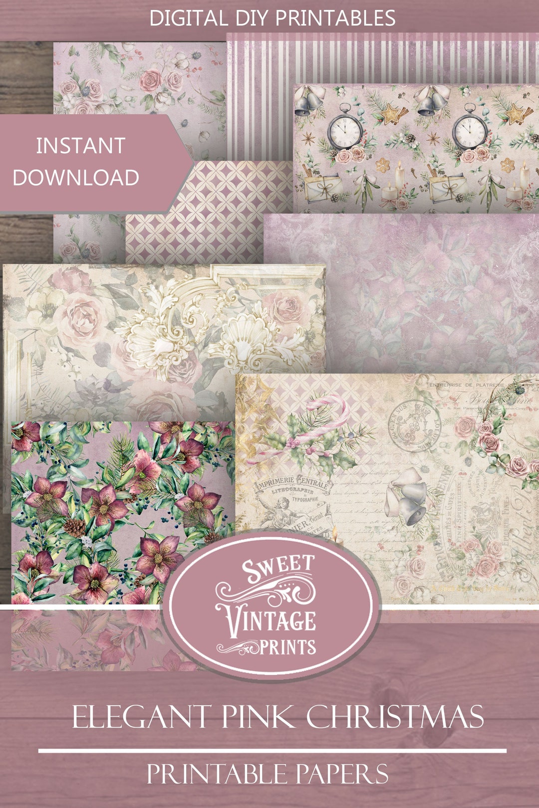 Elegant Pink Christmas Digital Paper Pack Pink Christmas Junk - Etsy