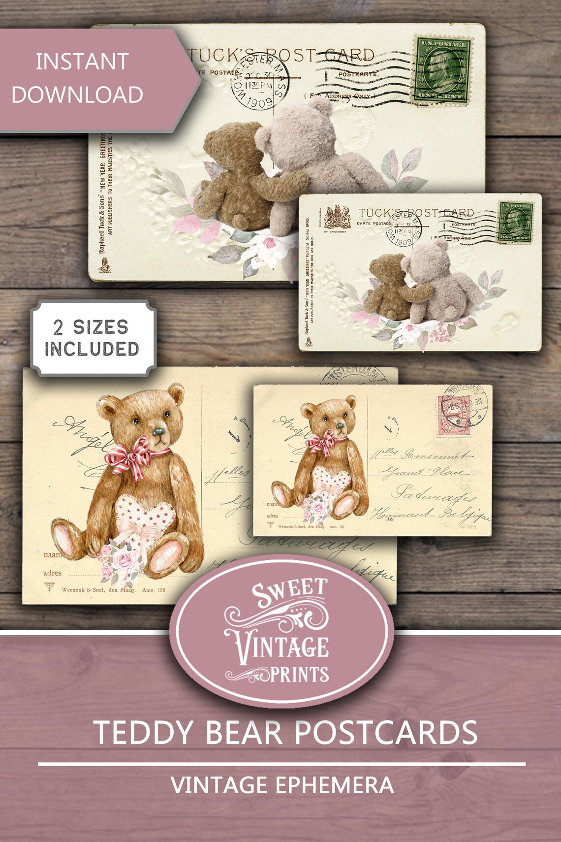 Vintage Teddy Bear Postcards, Teddy Bear Junk Journal, Teddy Bear ...