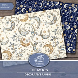 Moon Junk Journal Printable Papers | Moon Digital Paper Pack | Blue ...