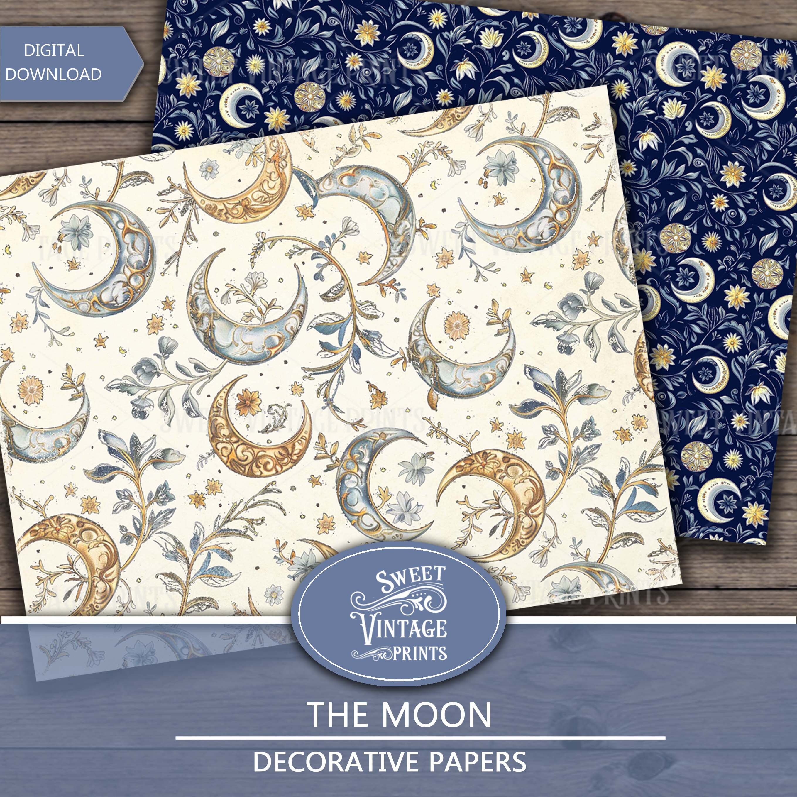 Moon Junk Journal Printable Papers | Moon Digital Paper Pack | Blue ...