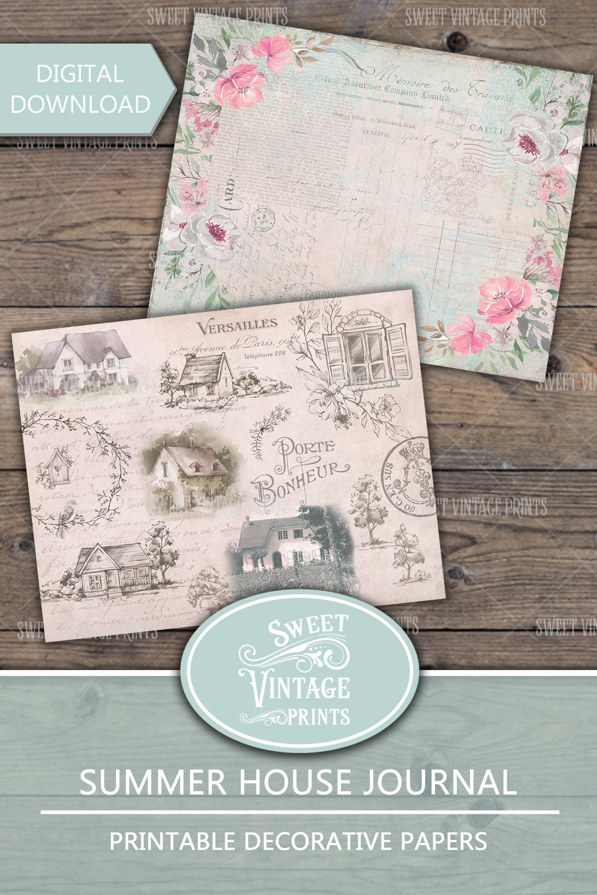 Summer House Digital Paper Pack Summer Junk Journal Summer - Etsy