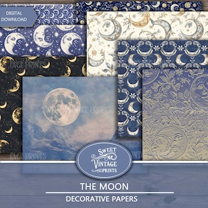 Moon Junk Journal Printable Papers | Moon Digital Paper Pack | Blue ...