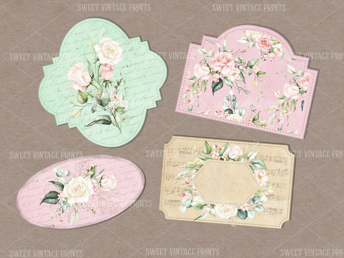 Vintage Rose Roses Tags Flower Labels Tag Flip Junk - Etsy