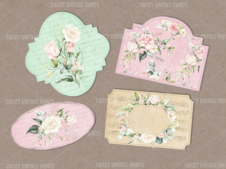 Vintage Rose, Roses, Tags, Flower Labels, Tag Flip, Junk Journal ...
