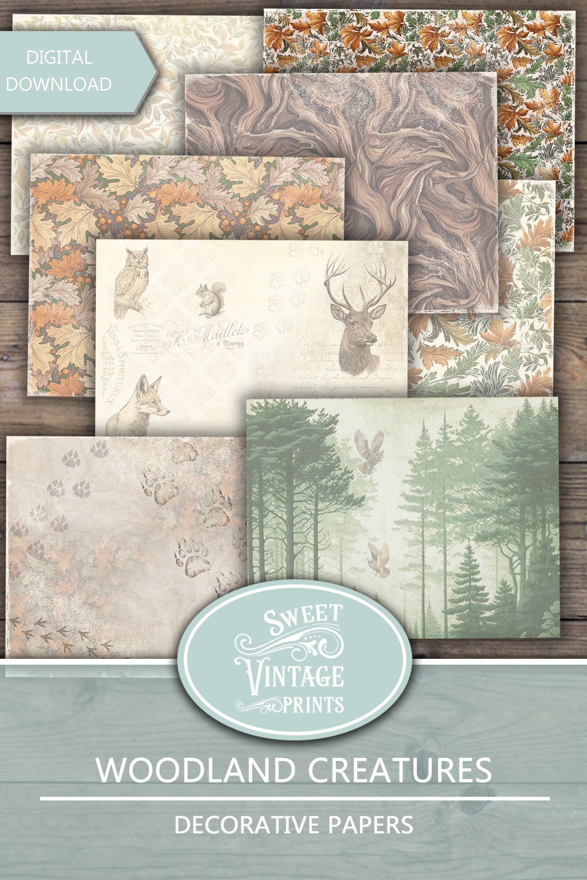 Woodland Printable Papers, Woodland Creatures Junk Journal, Forest ...
