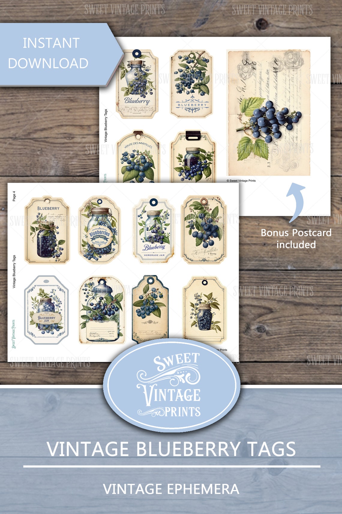 Vintage Blueberry Ephemera Tags, Blueberry Labels, Blueberry Jam Labels ...