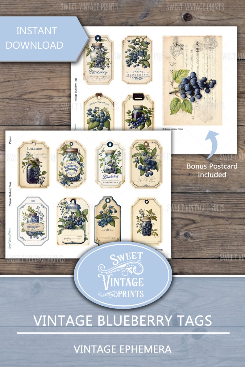 Vintage Blueberry Ephemera Tags, Blueberry Labels, Blueberry Jam Labels ...