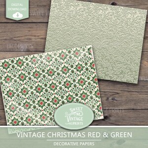 Christmas Junk Journal Papers | Red Green Christmas Digital Paper Pack ...
