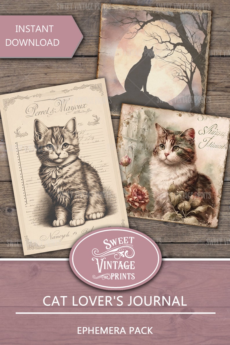 Cat Lover's Junk Journal Ephemera Kit Cat Ephemera Pack - Etsy