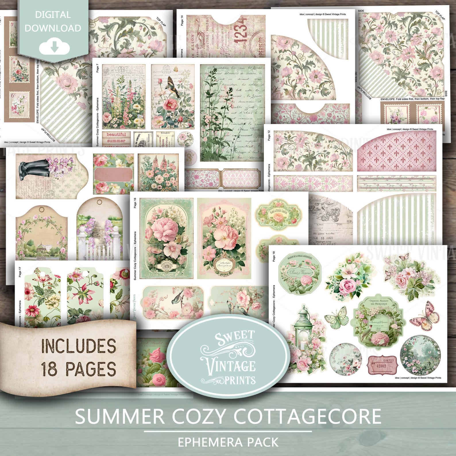 Summer Junk Journal Ephemera | Vintage Flower Printable Labels | Summer ...