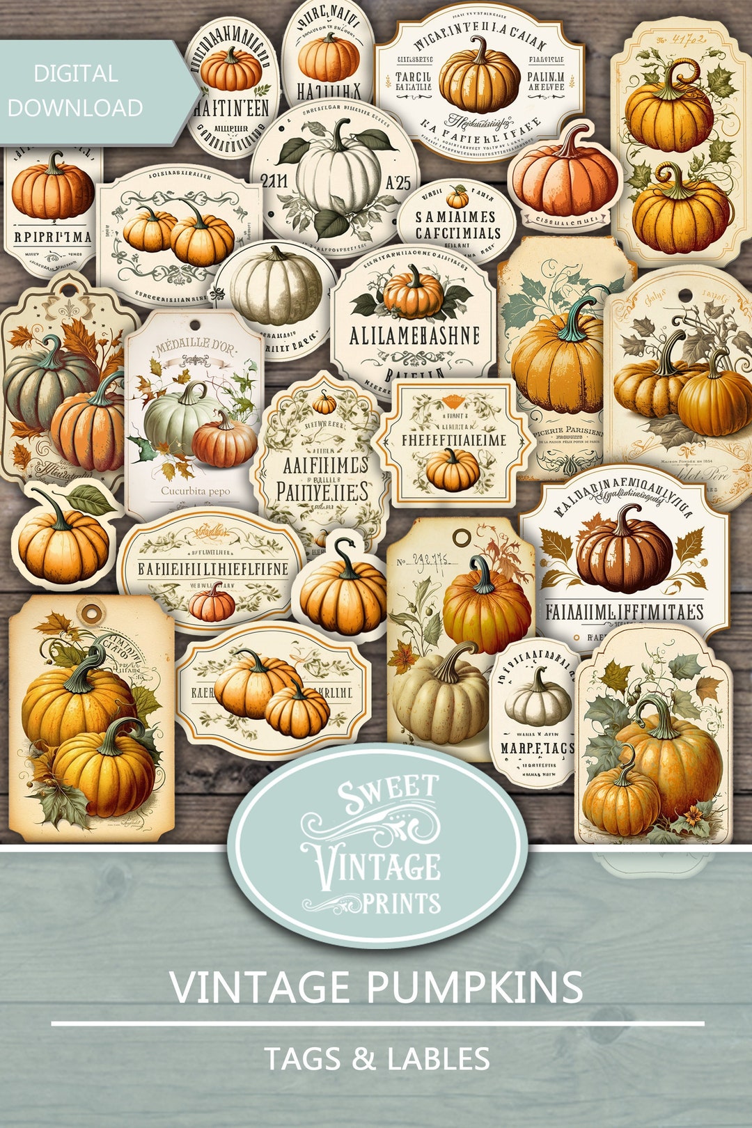 Pumpkin Ephemera Tags, Vintage Pumpkin Labels, Autumn Junk Journal ...