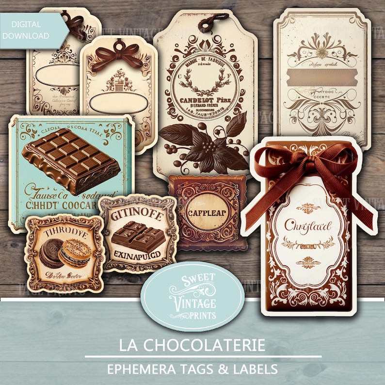 Chocolate Junk Journal Ephemera | Printable Chocolate Tags & Labels ...
