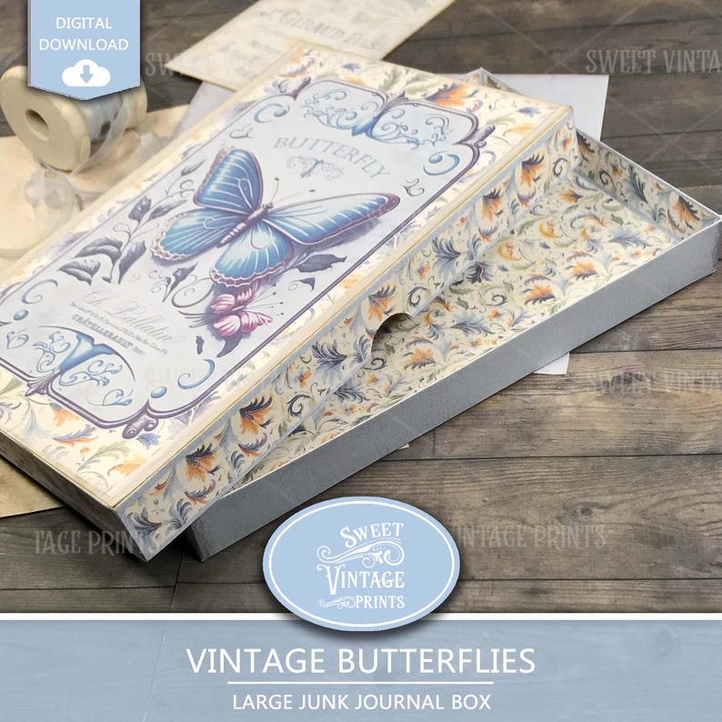 Junk Journal Box Vintage Butterflies | LARGE Printable Box | DIY Gift ...