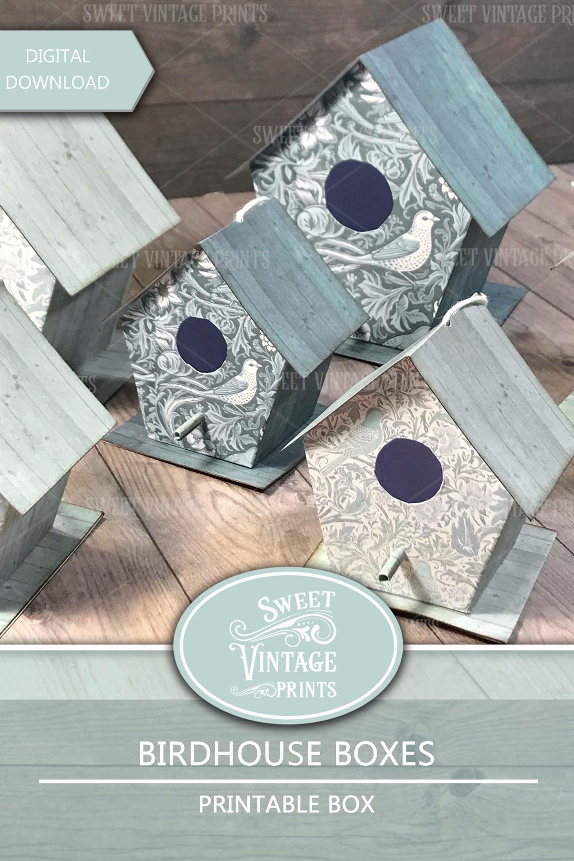 Birdhouse Box Printable | Vintage Bird DIY Gift Box | Birdhouse Digital ...