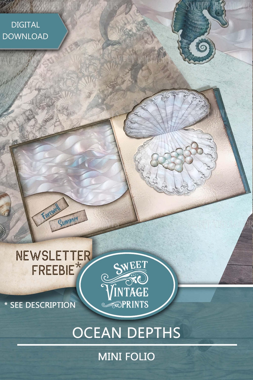 Ocean Junk Journal Mini Folio Printable Sea Ephemera Ocean Mammals ...