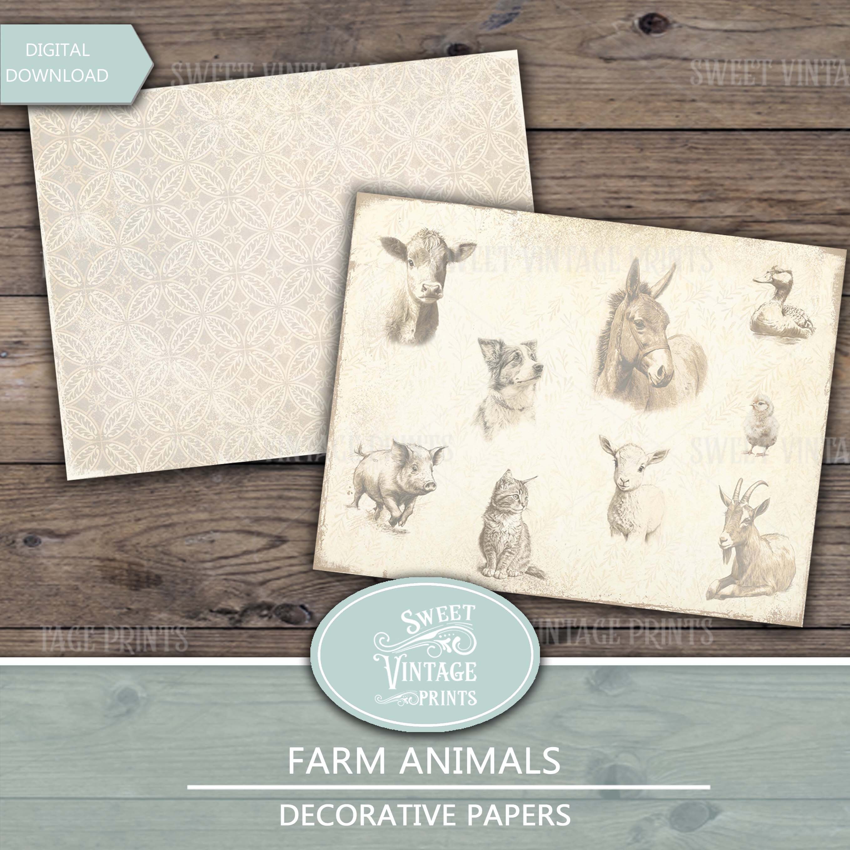 Farm Animals Junk Journal, Cow Printable Papers, Chicken Digital Paper ...