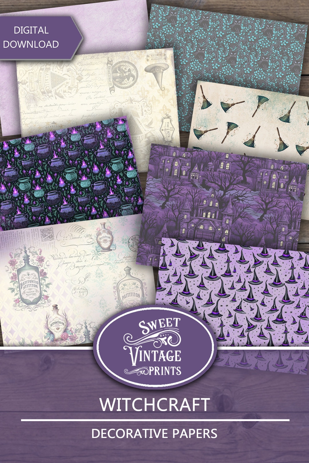 Witch Printable Papers, Witch Junk Journal, Halloween Digital Paper ...