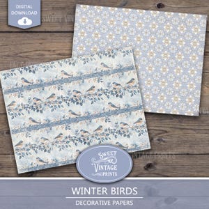 Birds Junk Journal Papers | Winter Digital Paper Pack | Blue Printables ...