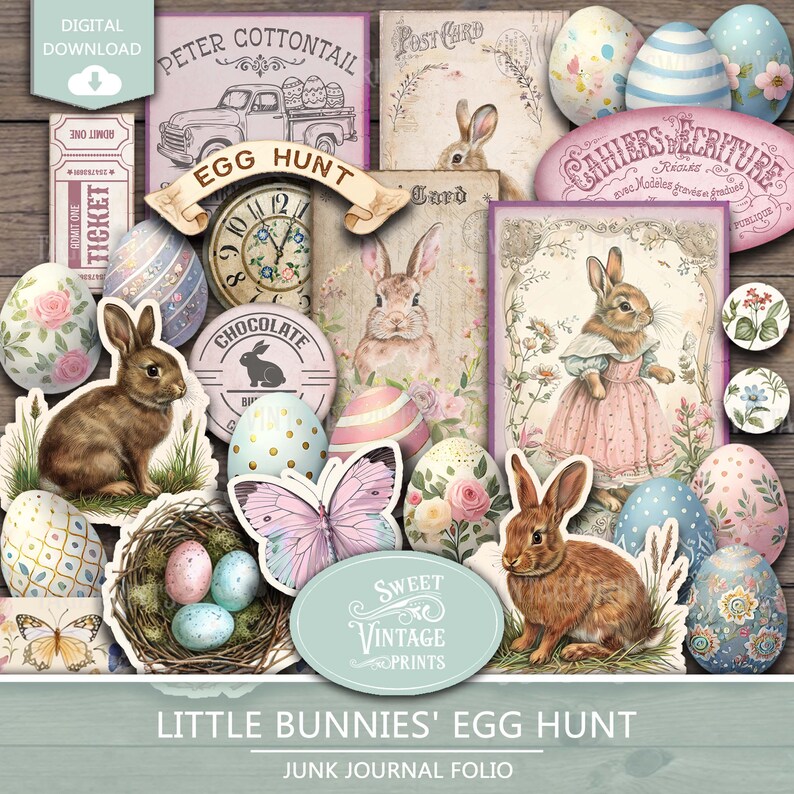 Printable Easter Junk Journal Folio | Little Bunnies' Egg Hunt Folio ...