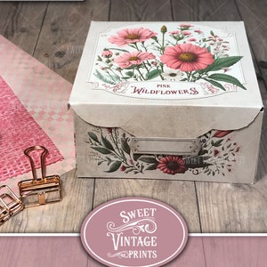 Printable Box, Vintage Flower Box, Pink Wildflower Box Kit, Printable ...