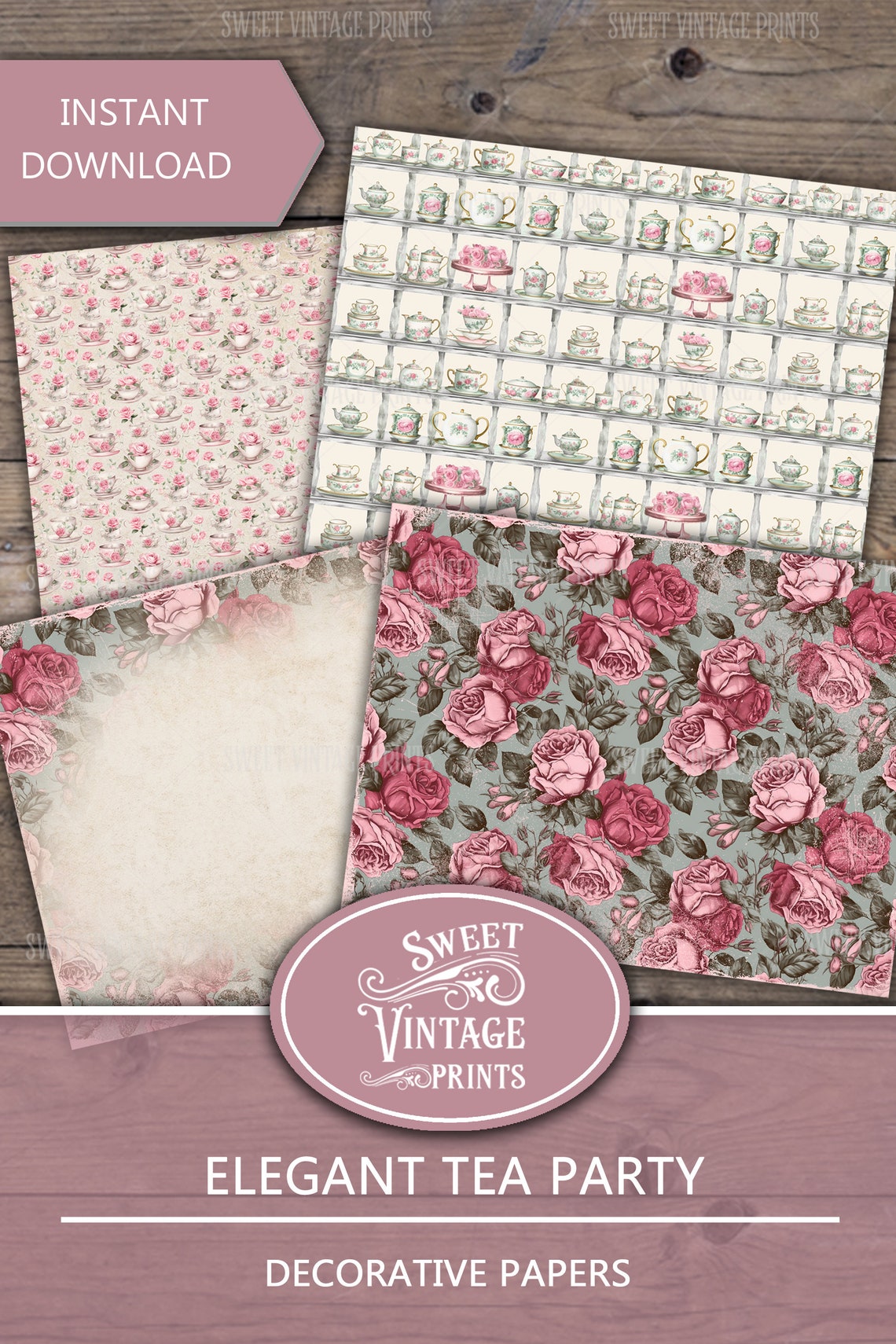 Junk Journal Tea Party, Vintage Tea Party Digital Paper Pack, Tea Time ...