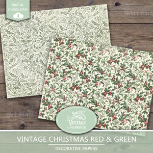 Christmas Junk Journal Papers | Red Green Christmas Digital Paper Pack ...