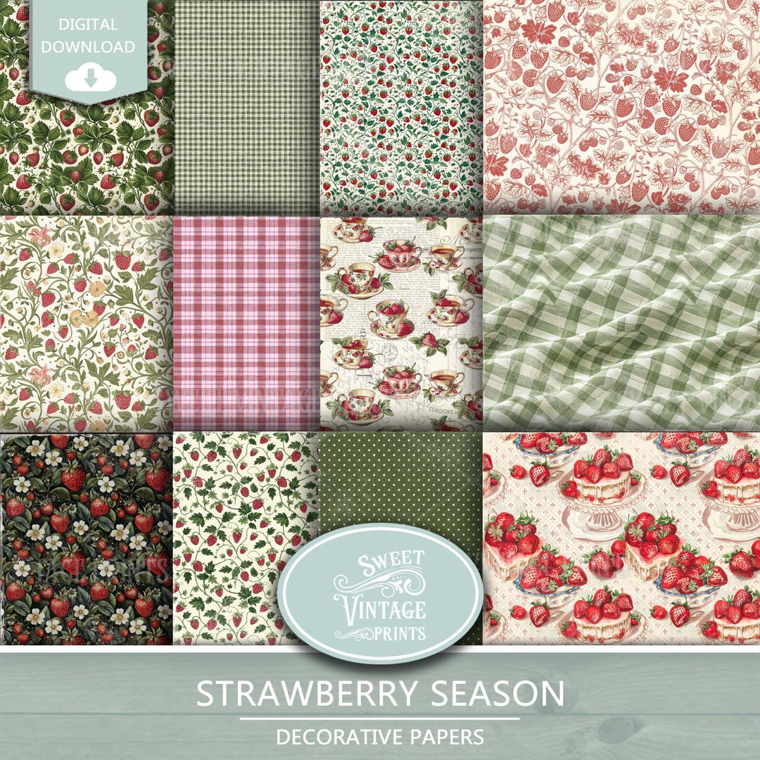 Vintage Strawberry Junk Journal Papers | Berries Digital Paper Pack ...